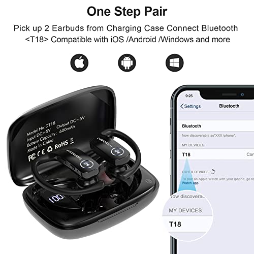 Wireless Earbuds, DIGITNOW Bluetooth 5.0 Headphones 48Hrs Play Back Touch Control with LED Display Charging Case Waterproof Stereo Earphones in-Ear Built-in Mic Headset Deep Bass for Sport Workout