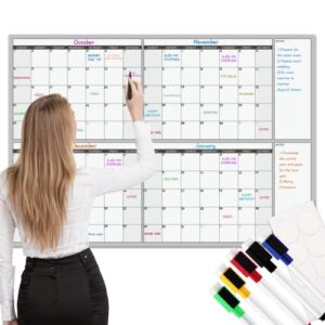 large wall calendar undated – dry erase calendar for wall，35.8 ” x 31.8 ” – four monthly dry erase reusable wall planner – includes 8 sticker dots and 5 whiteboard markers