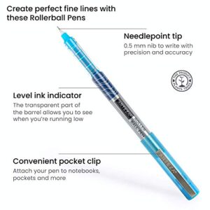 ARTEZA Rollerball Pens Fine Point, Set of 24 Colored Pens with Liquid Ink, Extra Fine 0.5 mm Needle Tip Pen, Make Precise Lines, Office Supplies for Writing, Notetaking, and Drawing