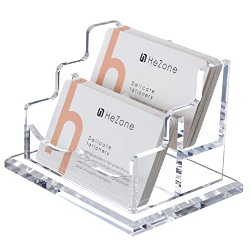 Business Card Holder for Desk 2 Tier 2 Slots, Clear Acrylic Business Card Display Stand, Holds100 Cards-1 Pack (2 Slots-H)