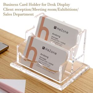 Business Card Holder for Desk 2 Tier 2 Slots, Clear Acrylic Business Card Display Stand, Holds100 Cards-1 Pack (2 Slots-H)