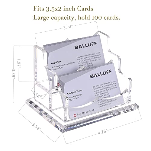 Business Card Holder for Desk 2 Tier 2 Slots, Clear Acrylic Business Card Display Stand, Holds100 Cards-1 Pack (2 Slots-H)