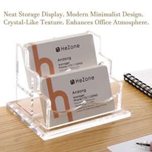 Business Card Holder for Desk 2 Tier 2 Slots, Clear Acrylic Business Card Display Stand, Holds100 Cards-1 Pack (2 Slots-H)