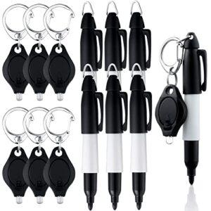 12 pieces mini flashlight keychain permanent marker keychain for badge set led key ring light bullet tip fine point markers (black)