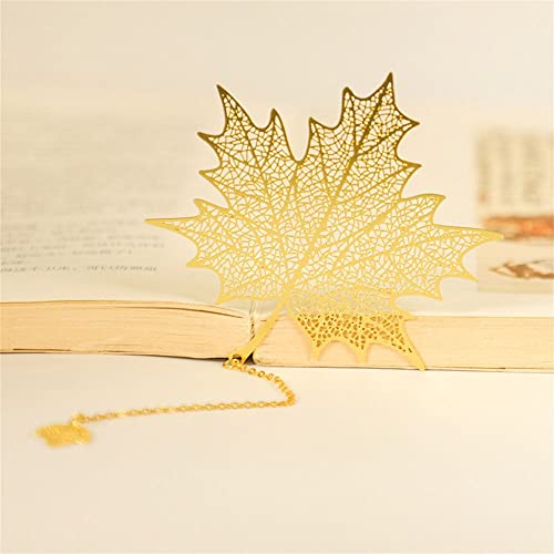 Metal Bookmarks with Chain Golden Hollow Leaf Bookmark Unique Leaf Plant Gifts Bookmark for Women Men Book Lovers Writers Readers(Apricot Chain)