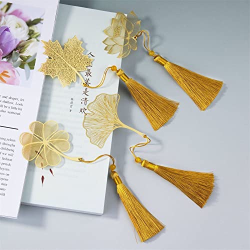 Metal Bookmarks with Chain Golden Hollow Leaf Bookmark Unique Leaf Plant Gifts Bookmark for Women Men Book Lovers Writers Readers(Apricot Chain)