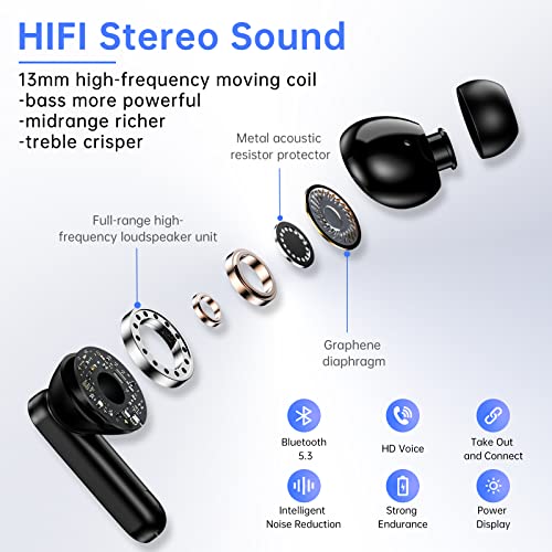 Atapeas Wireless Earbuds, Bluetooth 5.3 True Wireless Stereo Headphones with Charging Case LED Power Display IPX7 Waterproof Earphones TWS Ear Buds with 4 ENC Noise Cancelling Mic for Android iPhone