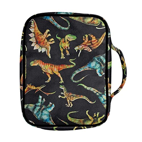 Howilath Colorful Dinosaur Print Bible Bag for Womens Mens Large Capacity Bible Book Holder Bible Protective Cover with Handle Zipper Pocket