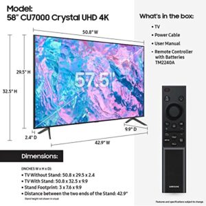 SAMSUNG 58-Inch Class Crystal UHD CU7000 Series PurColor, Object Tracking Sound Lite, Q-Symphony, 4K Upscaling, HDR, Gaming Hub, Smart TV with Alexa Built-in (UN58CU7000, 2023 Model)