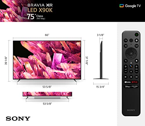 Sony 75 Inch 4K Ultra HD TV X90K Series: BRAVIA XR Full Array LED Smart Google TV with Dolby Vision HDR and Exclusive Features for The Playstation® 5 XR75X90K- 2022 Model (Renewed)