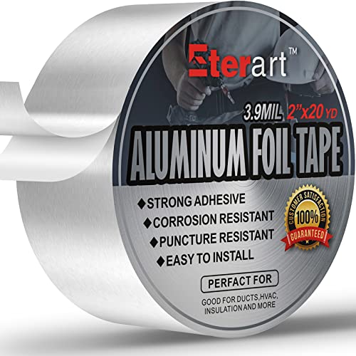 ETERART Aluminum Foil Duct Tape Heavy Duty,High Temperature Sealing and Patching,Perfect for HVAC,Air Ducts,Metal Repair,Ductwork,Foamboard, Insulation,Dryer Vent and More,2Inches x 20Yards,Silver