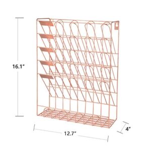 Spacrea Hanging File Holder Organizer - 6 Tier Wall Mount File Organizer for Women, Hanging Wall File for Office, School or Home, Rose Gold