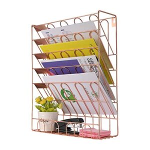 Spacrea Hanging File Holder Organizer - 6 Tier Wall Mount File Organizer for Women, Hanging Wall File for Office, School or Home, Rose Gold