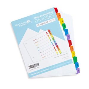 Blue Summit Supplies 12 Month Dividers for Binders, Jan to Dec Monthly Tabs, Includes Customizable Table of Contents Index, 6 Sets