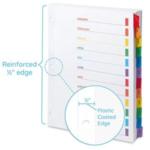 Blue Summit Supplies 12 Month Dividers for Binders, Jan to Dec Monthly Tabs, Includes Customizable Table of Contents Index, 6 Sets