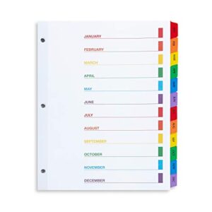 Blue Summit Supplies 12 Month Dividers for Binders, Jan to Dec Monthly Tabs, Includes Customizable Table of Contents Index, 6 Sets