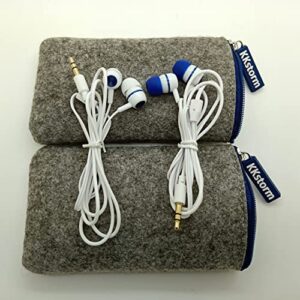 kkstorm kids headphones for school kids: kids wired headphones wired earphones wired for kids earphones for kids earbuds wired headsets in ear earbuds in felt pouch kk-211 2pack blue white