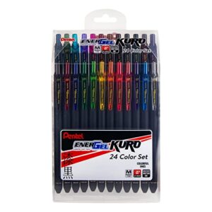 energel kuro liquid gel pen, (0.7mm) medium line, assorted ink, 24-pk