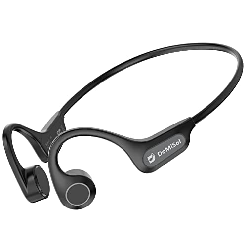 D DOMISOL Bone Conduction Headphones Wireless, Open-Ear Bluetooth Sport Earphones with Mic, Waterproof Sweat Resistant Headset for Running Cycling Hiking Gym Workouts-Black