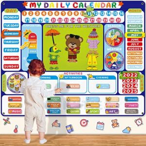 my daily calendar felt board for kids preschool classroom calendar 3.5ft circle time learning center all about today activities bear dress emotion weather season days of the week for toddlers learning