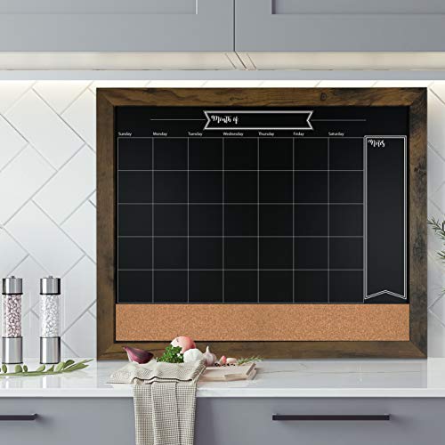 Loddie Doddie 18x24 Rustic Framed Chalkboard Calendar and Bulletin Combo Board. Includes Chalk Markers, Push-Pins and Magnets. Blackboard - Calendar - Cork Board. Perfect for Organizing Your Space