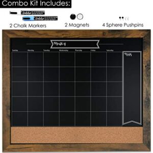 Loddie Doddie 18x24 Rustic Framed Chalkboard Calendar and Bulletin Combo Board. Includes Chalk Markers, Push-Pins and Magnets. Blackboard - Calendar - Cork Board. Perfect for Organizing Your Space