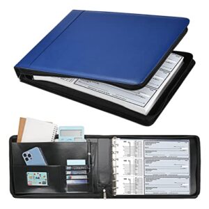 business check 7 ring checkbook binder, pu leather portfolio, built in storage organizer [blue]