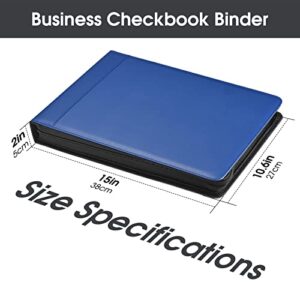 Business Check 7 Ring Checkbook Binder, PU Leather Portfolio, Built in Storage Organizer [Blue]