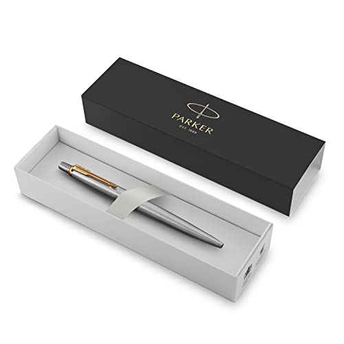 Parker Jotter Ballpoint Pen, Stainless Steel with Chrome Trim, Medium Point, Blue Ink, Gift Box