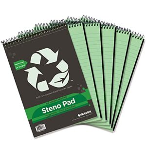 kaisa steno pad notebook, recycled paper gregg ruled 6″ x 9″ green paper notebook, 80 sheets, 6pcs notepad, ksu-06436