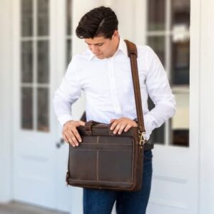 Luxorro Full Grain Leather Briefcases For Men, Handcrafted Leather Laptop Bag For Men, Our Leather Bags For Men Come In A Beautiful Gift Box, Perfect Christmas Gifts For Men, Brown, Fits 15.6" Laptop