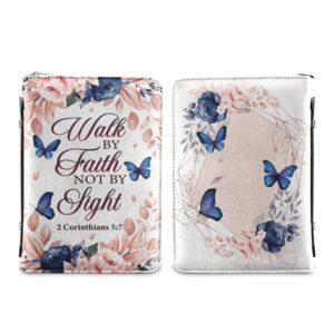 Walk by Faith Not by Sight 2 Corinthians Christian Gifts Custom Book Bible Cover Premium Faux or Top Grain Leather