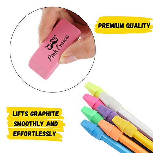 Mr. Pen- Pencil Erasers Set, 6pc Pink Erasers and 60pc Pencil Top Erasers, Pencil Eraser, Pencil Erasers Topper, Erasers for Pencils Top, Erasers for Kids, Pink Erasers, Cap Erasers, Eraser Tops