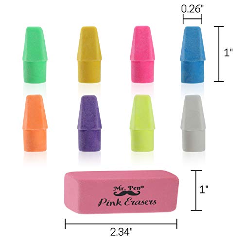 Mr. Pen- Pencil Erasers Set, 6pc Pink Erasers and 60pc Pencil Top Erasers, Pencil Eraser, Pencil Erasers Topper, Erasers for Pencils Top, Erasers for Kids, Pink Erasers, Cap Erasers, Eraser Tops