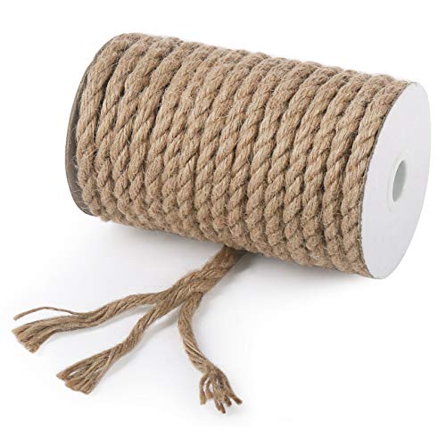 Vivifying Jute Rope, 50 Feet 8mm Natural Heavy Duty Twine for Crafts, Cat Scratch Post, Bundling and Hanging