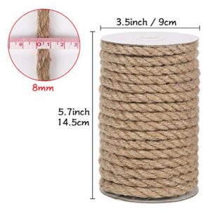 Vivifying Jute Rope, 50 Feet 8mm Natural Heavy Duty Twine for Crafts, Cat Scratch Post, Bundling and Hanging