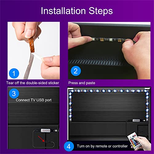 KUTEWEU TV Led Backlight kit with Remote with 16 RGB Colors,4 Modes and 10 Levels of Brightness Adjustment for 24-65 inch TV,Home Movie,Desktop PC Monitor,Home Theater etc, Non-Waterproof (1M/3.3Ft)