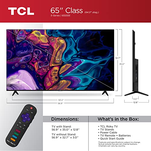 TCL 55" Class 5-Series 4K UHD QLED Dolby Vision & Atmos, VRR, AMD FreeSync, Smart Roku TV - 55S555 (2022 Model), Black