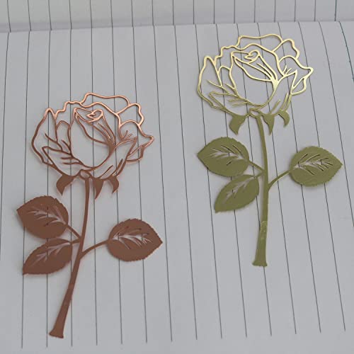 YYANGZ 2PCS Rose Bookmark Metal Bookmark Metal Rose Bookmark Delicate Metal Bookmark, Gold/Rose Gold