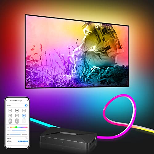 Aubess HDMI 2.0 Sync Box & TV Neon Rope Backlight Kit, WiFi Immersion TV LED Backlights That Compatible with Alexa & Google Assistant for 65" TVs. Fancy Sync Box LED Lights That Sync with TV Picture