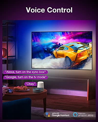 Aubess HDMI 2.0 Sync Box & TV Neon Rope Backlight Kit, WiFi Immersion TV LED Backlights That Compatible with Alexa & Google Assistant for 65" TVs. Fancy Sync Box LED Lights That Sync with TV Picture