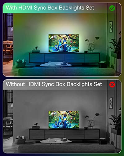 Aubess HDMI 2.0 Sync Box & TV Neon Rope Backlight Kit, WiFi Immersion TV LED Backlights That Compatible with Alexa & Google Assistant for 65" TVs. Fancy Sync Box LED Lights That Sync with TV Picture