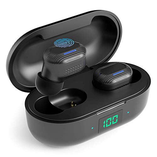 Mini Wireless Earbuds, Bluetooth Headphones with Digital LED Display Case Auto Pairing IPX5 Waterproof Premium Sound Deep Bass Earphone Cordless in Ear Headset for iPhone Android (Black), TWS-i11