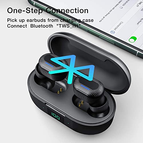 Mini Wireless Earbuds, Bluetooth Headphones with Digital LED Display Case Auto Pairing IPX5 Waterproof Premium Sound Deep Bass Earphone Cordless in Ear Headset for iPhone Android (Black), TWS-i11