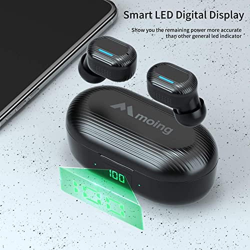 Mini Wireless Earbuds, Bluetooth Headphones with Digital LED Display Case Auto Pairing IPX5 Waterproof Premium Sound Deep Bass Earphone Cordless in Ear Headset for iPhone Android (Black), TWS-i11