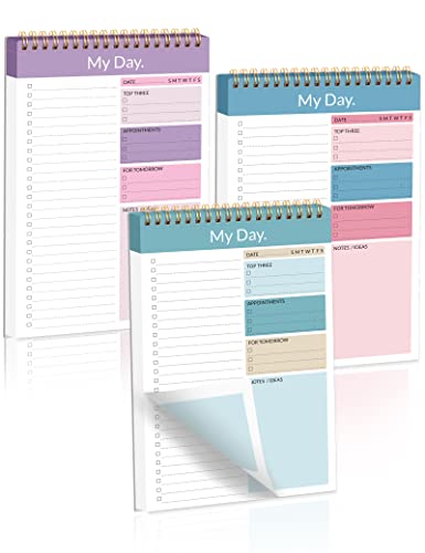 SUNEE To Do List Notepad - 3 Pack Daily Task Planner Pad, Last For 312 Days, 6.5" x 9.8" Double-sided Spiral Checklist Notebook Organizer for Adults and Kids, School, Home & Office(Teal, Blue, Purple)