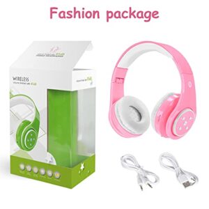 Kids Wireless Bluetooth headphones Volume Limited 85db Stereo Sound Over-Ear Foldable Lightweight Children headphones with Mic SD Card Slot up to 6-8 hours play time for Boys Girls Adults (Pink)