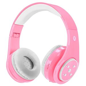 kids wireless bluetooth headphones volume limited 85db stereo sound over-ear foldable lightweight children headphones with mic sd card slot up to 6-8 hours play time for boys girls adults (pink)