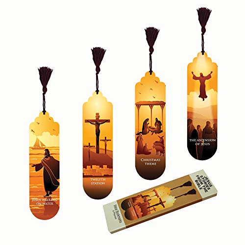 Pictor Gift Decorative 4 Piece Bookmark Set, Metal Pressed with Suede Back (Jesus Stories from The Bible)