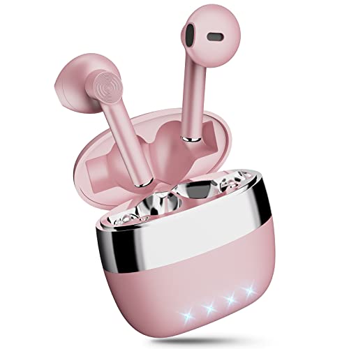 Wireless Earbuds,ENC Noise Cancelling Deep Bass in-Ear Stereo Ear Buds,IPX6 Waterproof Bluetooth 5.1 Headphones with Mic, USB-C Charging Case, Touch Control Earphones for iPhone & Android Pink